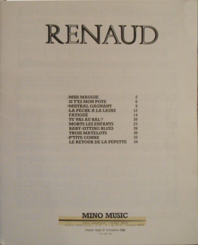 Livret partition Renaud - De Dard et D'autres