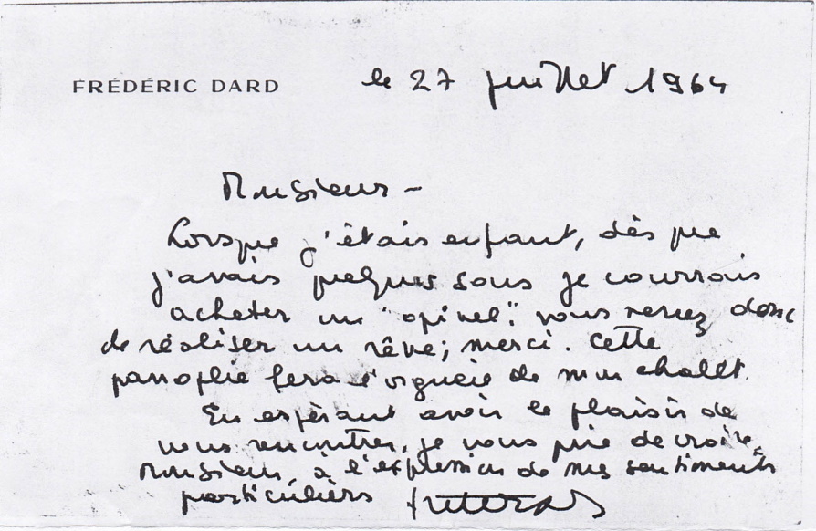Petit mot à Mr Maurice Opinel du 27 juillet 1964 - De Dard et D'autres
